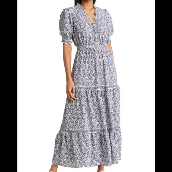 Max Studio | Dresses | Max Studio Ruffle Collar Print Tiered Maxi Dress ...